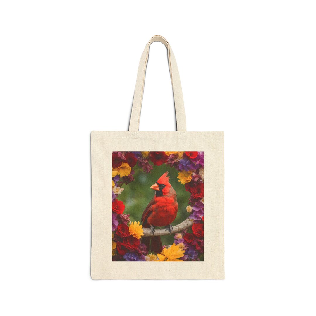 Cardinal Floral Cotton Tote Bag for Bird Lovers - Bridal, Bridesmaid ...