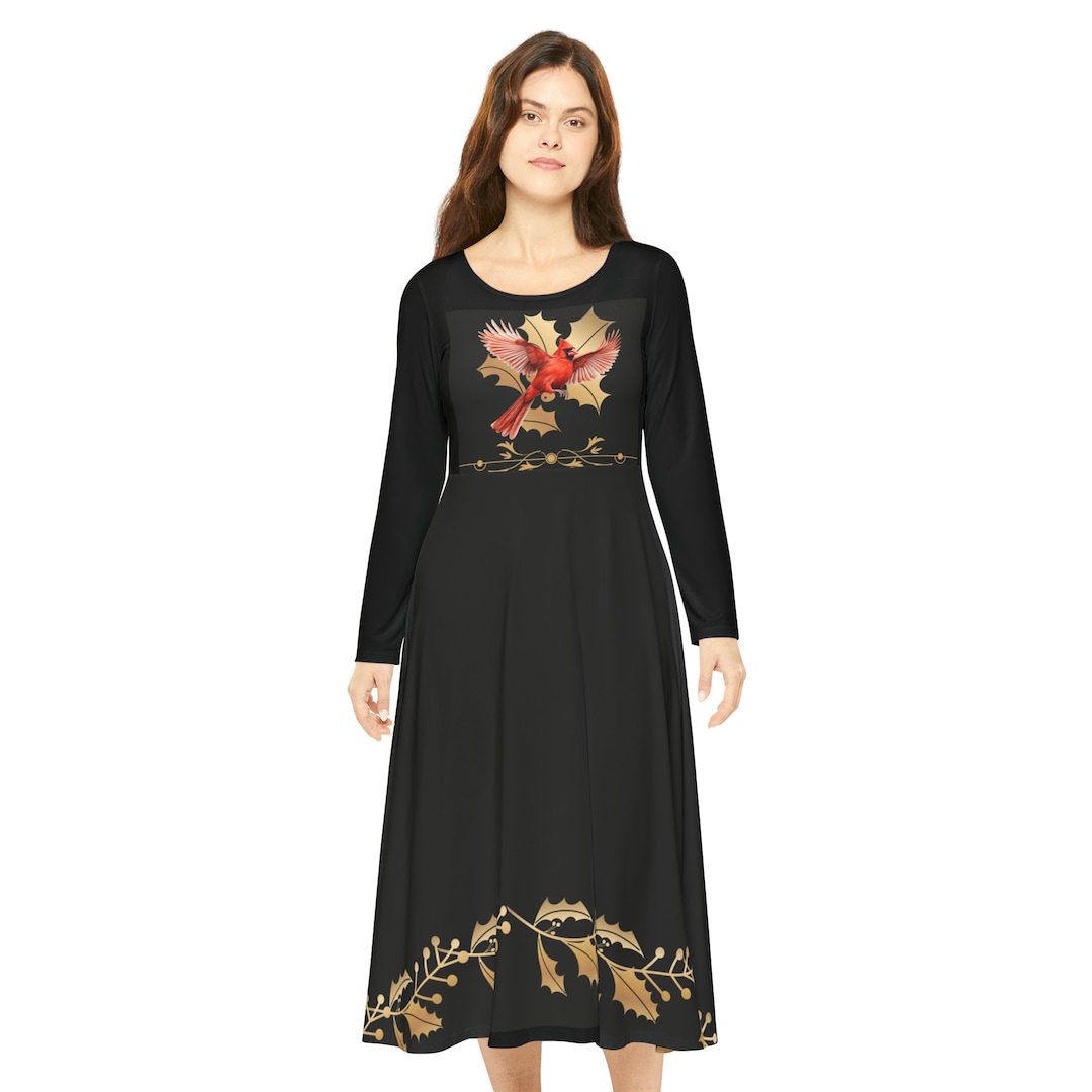 Women's Long Sleeve Dance Dress (aop),cardinal Christmas Dress, Holiday ...