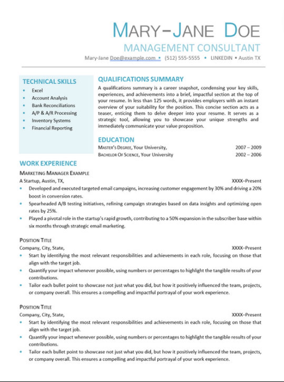 Simple ATS Friendly Resume Template - Etsy