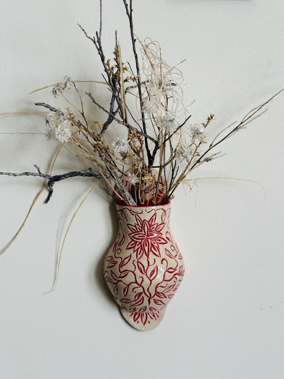 Red & White Floral Wall Pocket - Dark Cottagecore Gothic Bud Vase ...