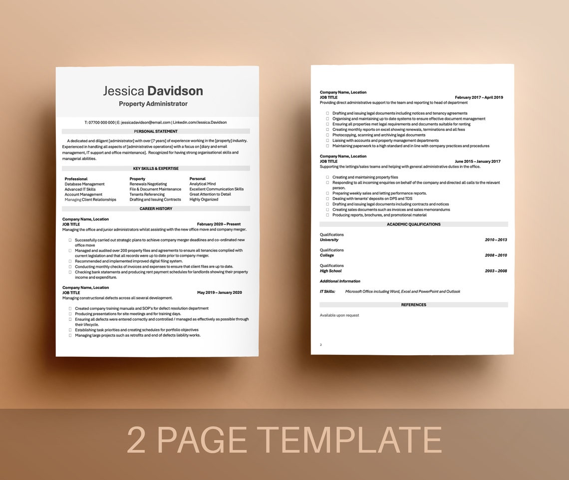 Modern CV Template Digital Download - Editable Resume Template for Word ...