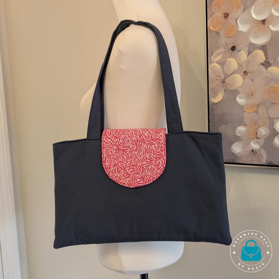 Handmade Double Pocket Tote Bag - Navy Blue - Fully Lined -internal ...