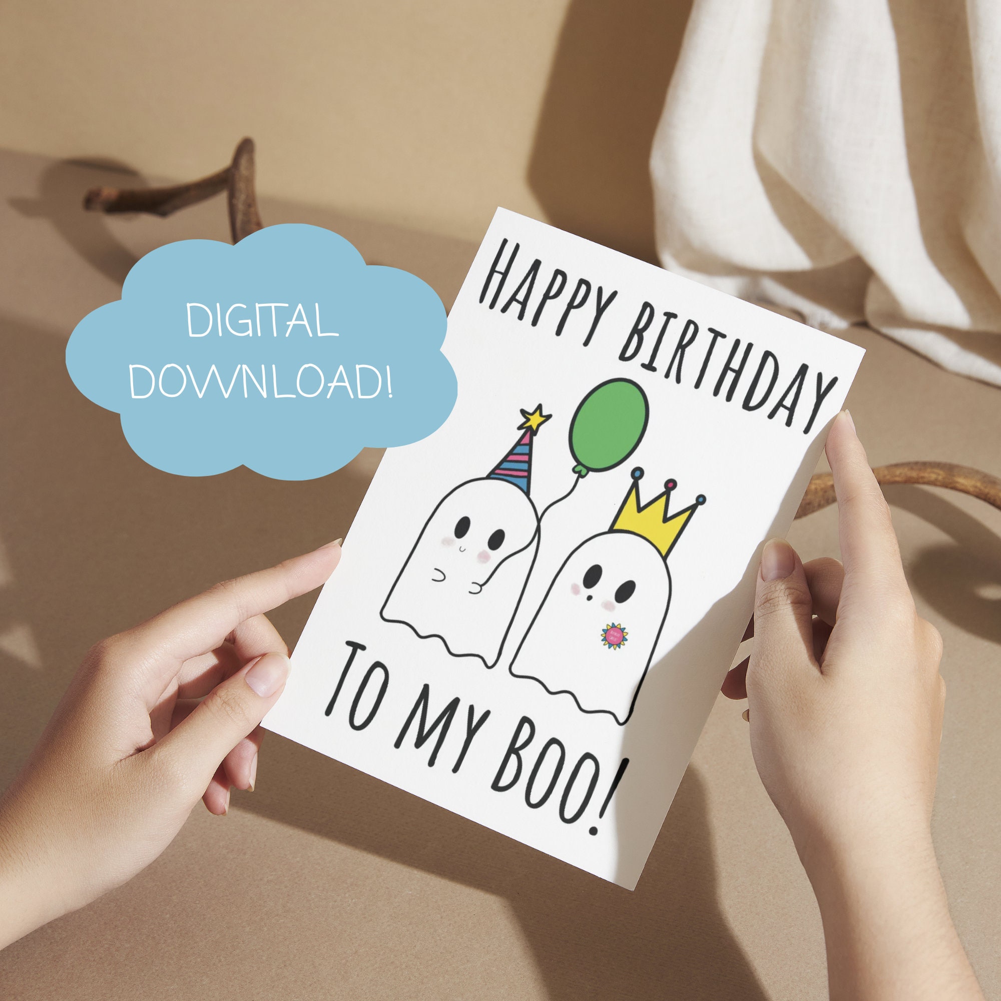 Printable 5x7 Birthday Card: Happy Birthday to My Boo Digital - Etsy