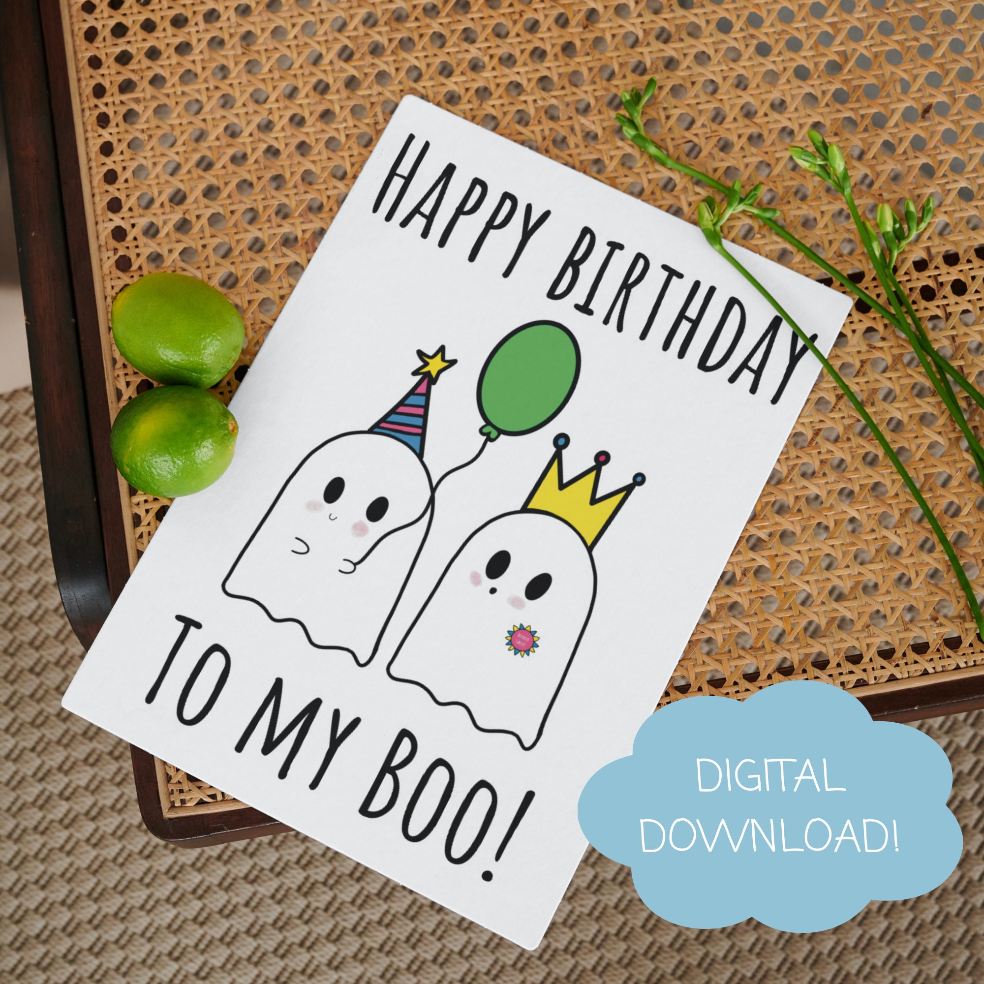 Printable 5x7 Birthday Card: Happy Birthday to My Boo Digital - Etsy