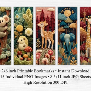 Embroidery Woodland Animals Printable Bookmarks, Embroidered Bookmark ...