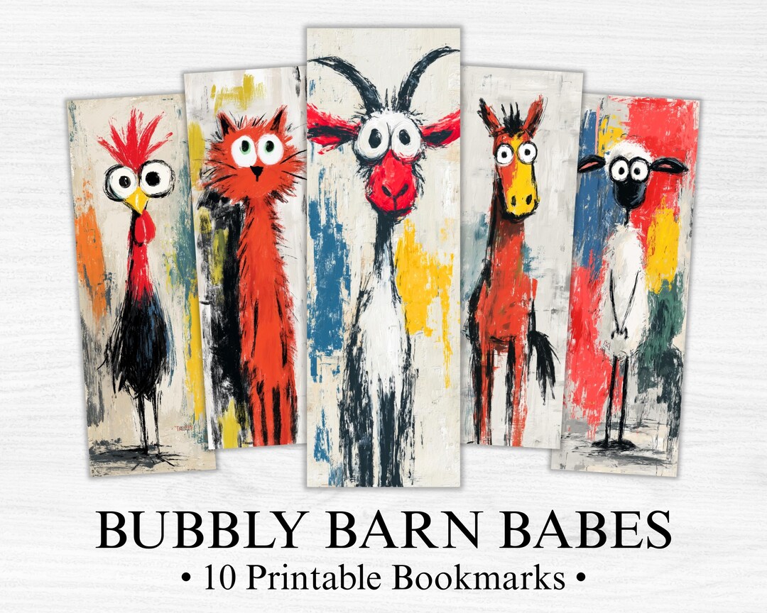 Farm Animal Printable Bookmarks Design, Whimsical Quirky Cow Sheep ...