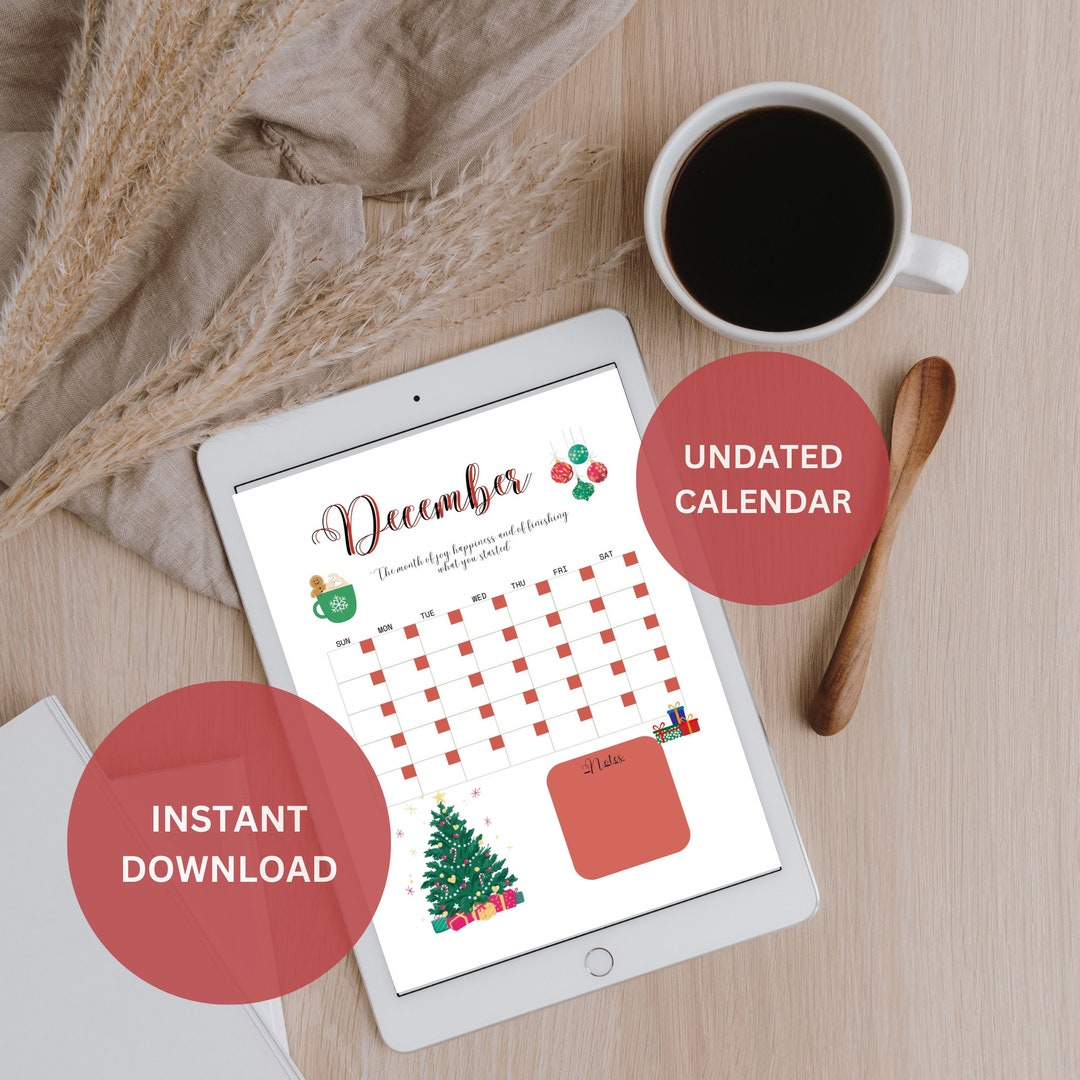 UNDATED DECEMBER Digital Calendar PDF iPad Goodnotes Samsung Notes ...