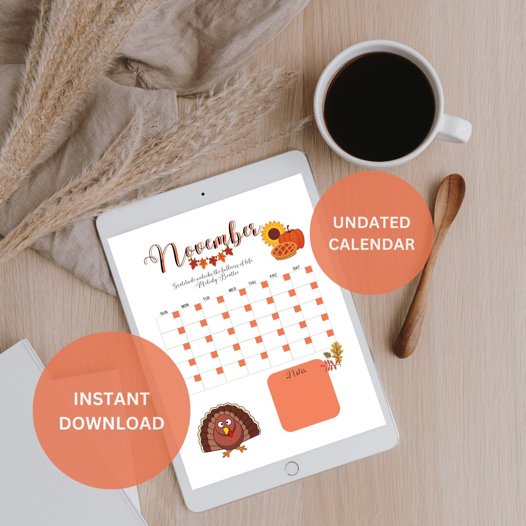 UNDATED NOVEMBER Digital Calendar PDF iPad Goodnotes Samsung Notes ...