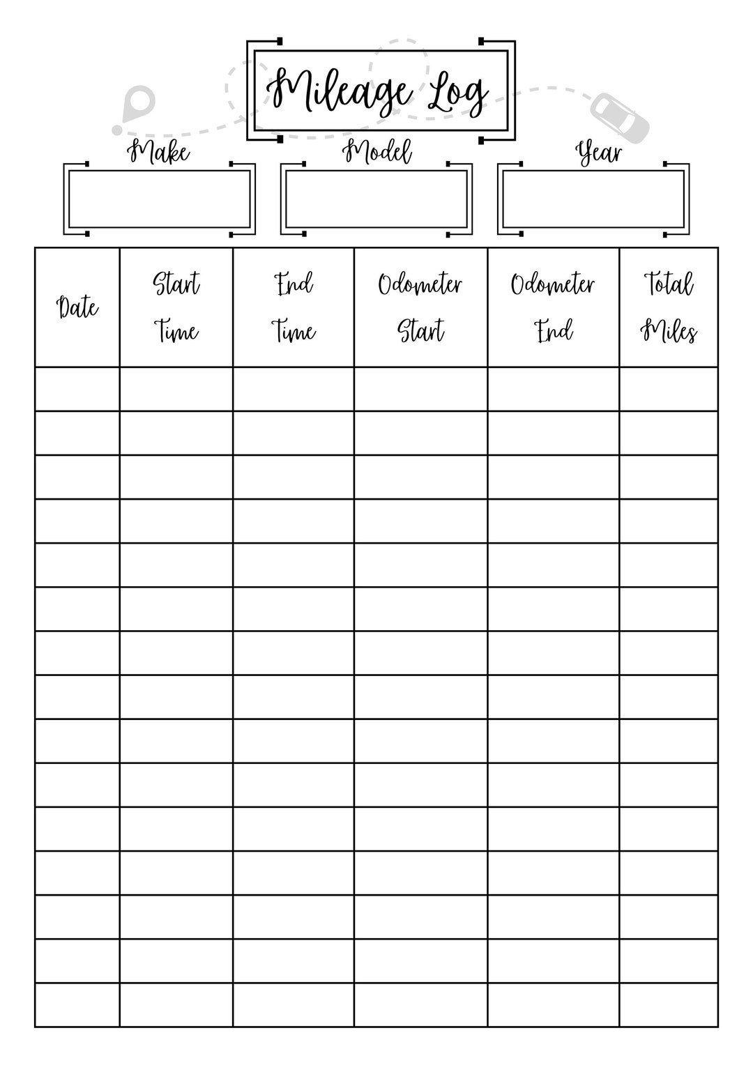 Mileage Log: Vehicle Mileage Tracker (digital Download) - Etsy