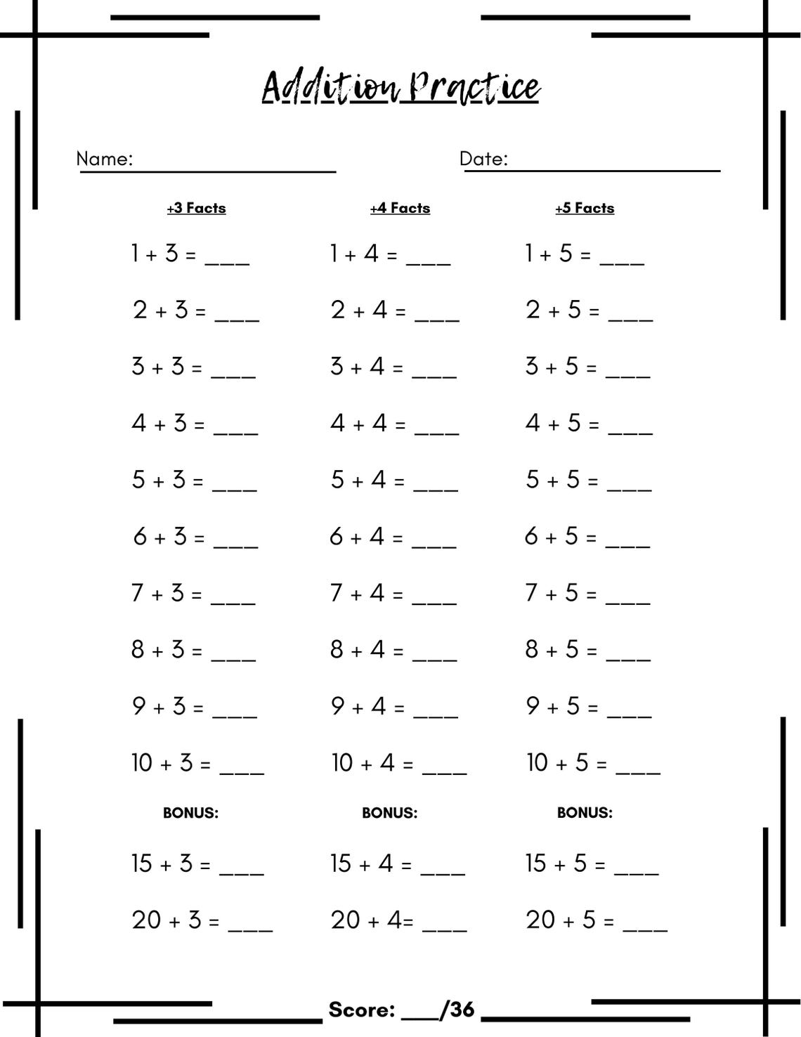 Addition Practice Pages - Etsy