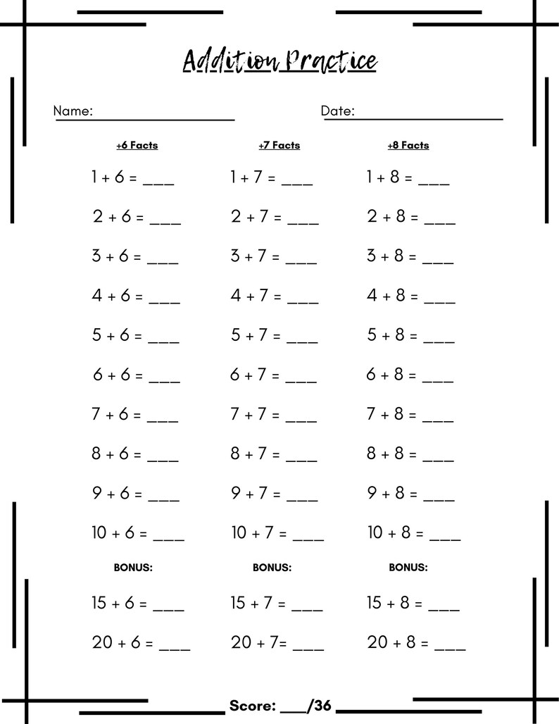 Addition Practice Pages - Etsy