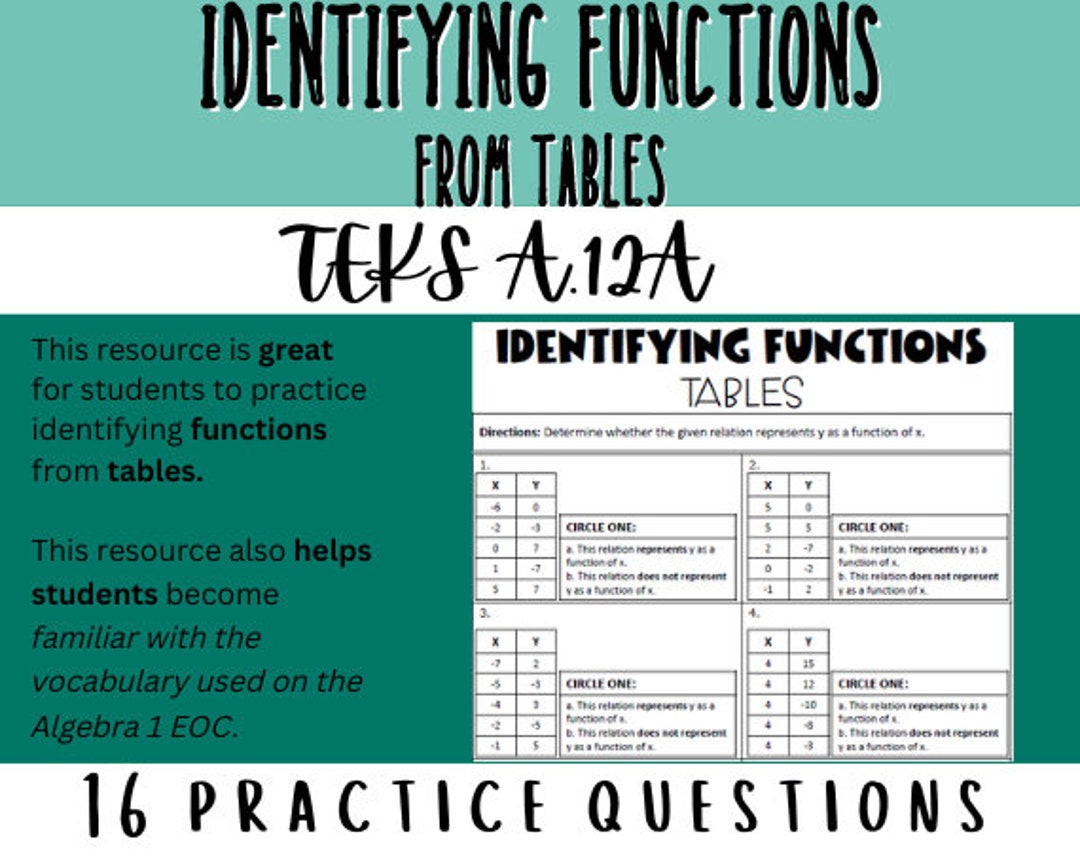 Identifying Functions From Tables - TEKS 8.5G & A.12A - Etsy