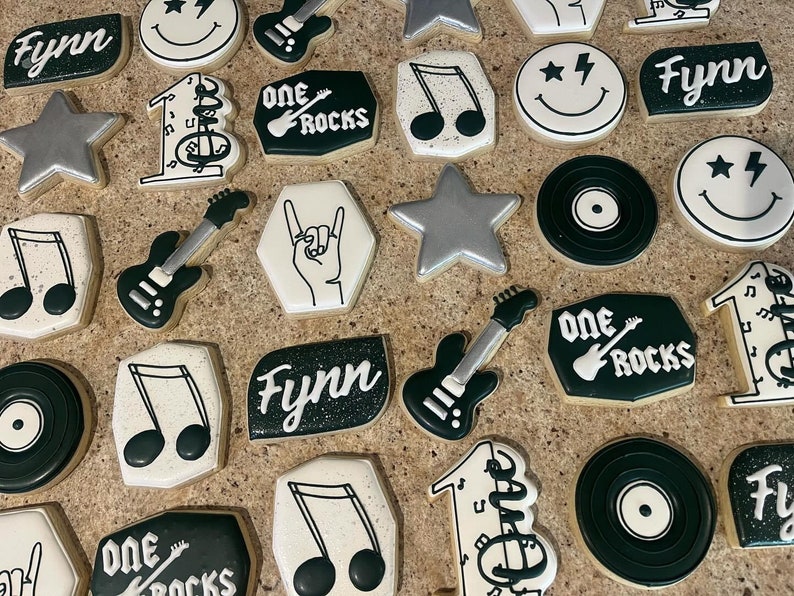 One Rocks Birthday Cookies: Vanilla Bean Icing, Music Theme (dozen) - Etsy
