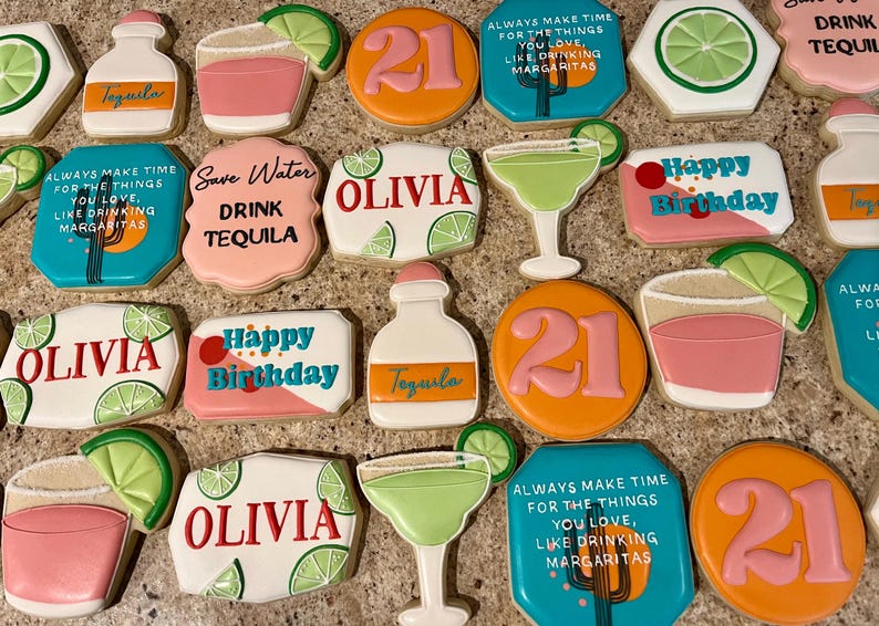 21st Birthday Cookies: Tequila & Margarita Theme, Custom Name - Etsy