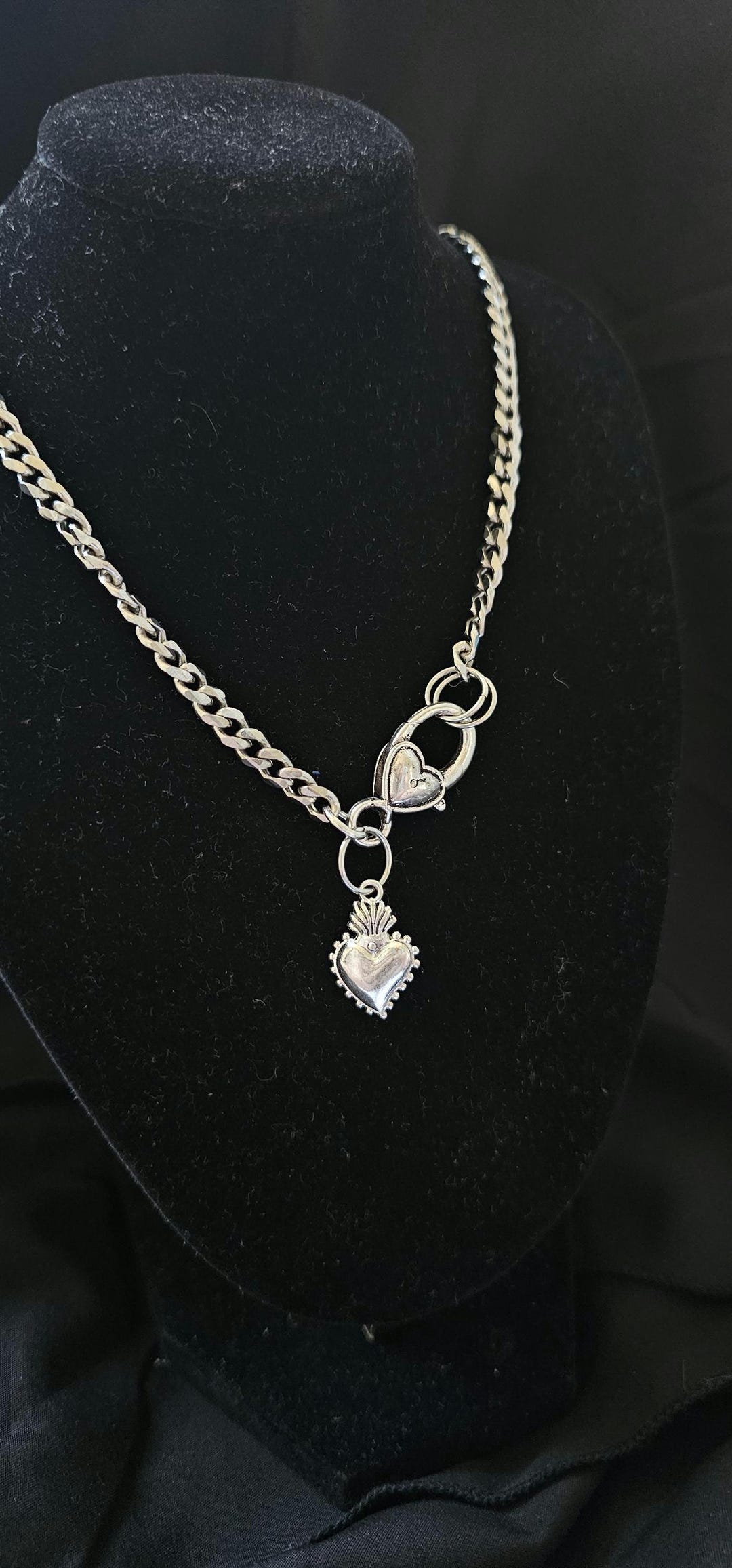 Sacred Heart Necklace/ Chunky Clasp Necklace/ Chunky Chain Necklace ...