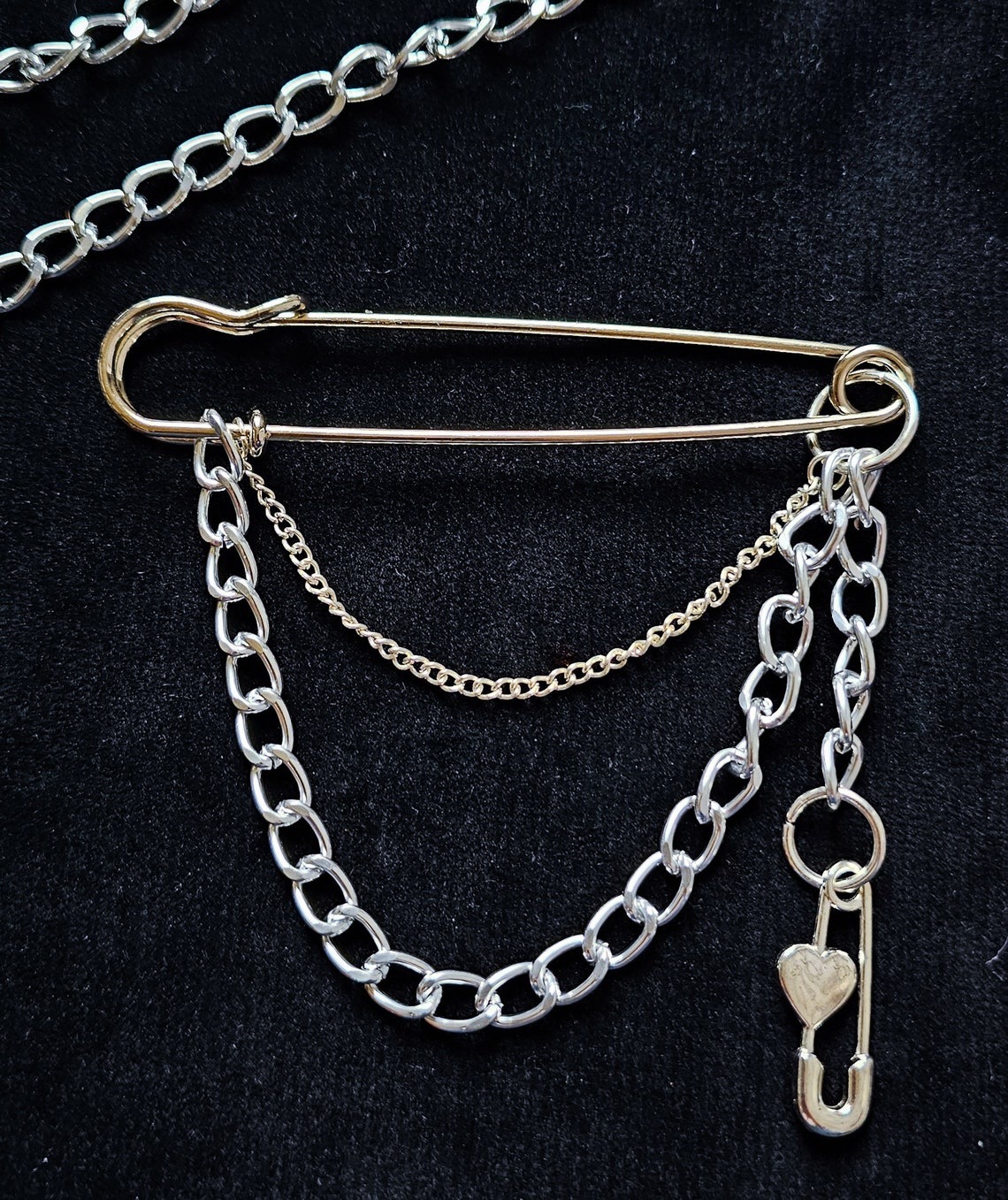 Safety Pin Brooche/ Bat Brooche/ Safety Pin With Chains / Jacket Safety ...