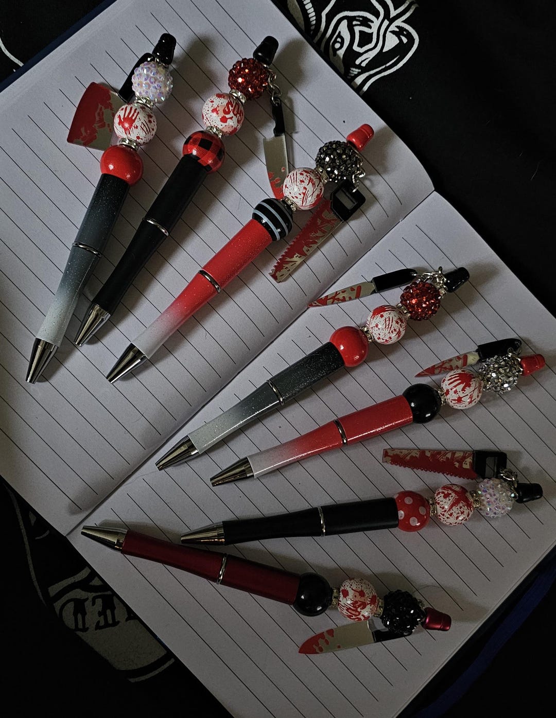 Horror Pens/alt Pens/ Beaded Pens /horror Film Gift /blood Splatter ...