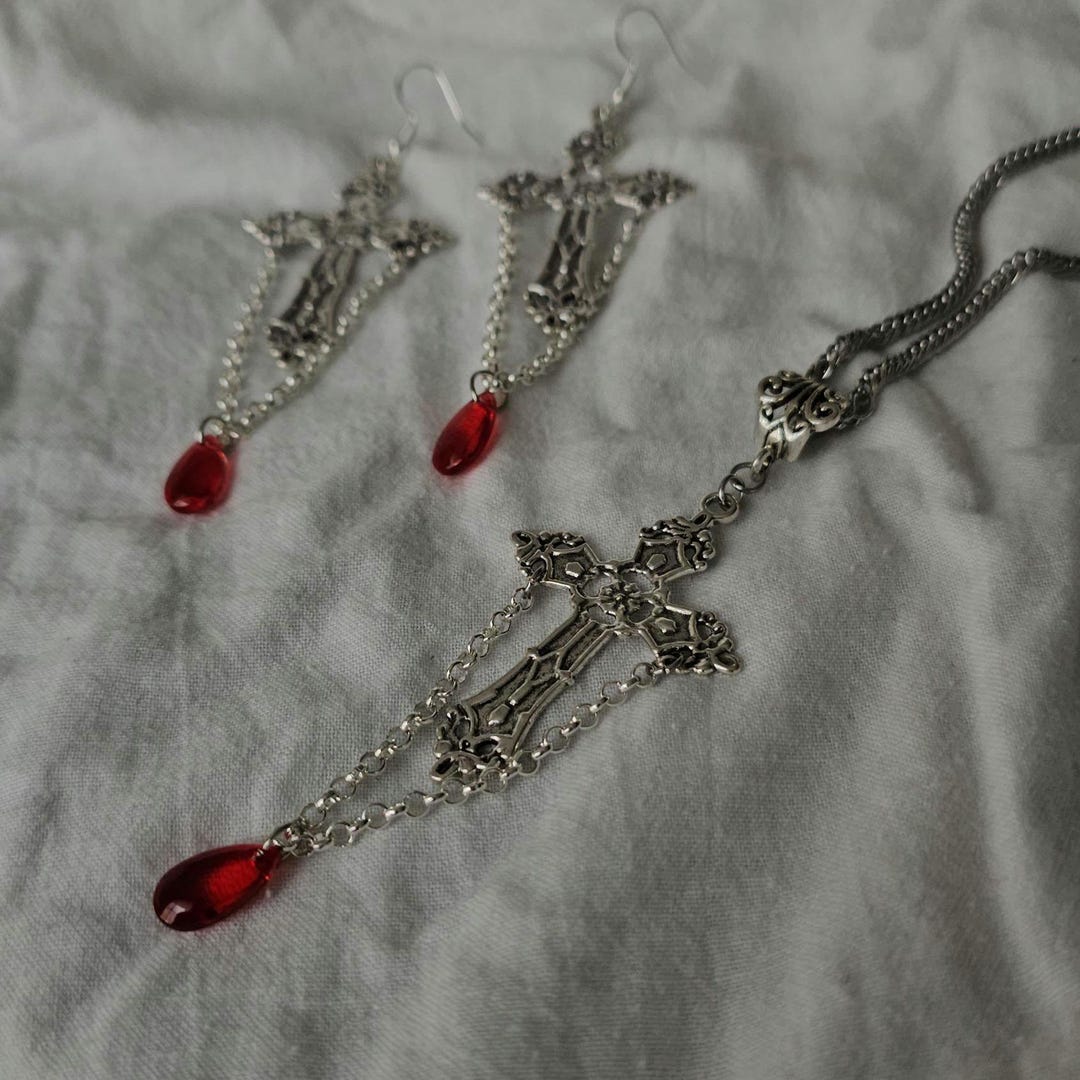 Gothic Cross Jewellery Set / Cross Necklace/ Cross Earrings/ Statment ...