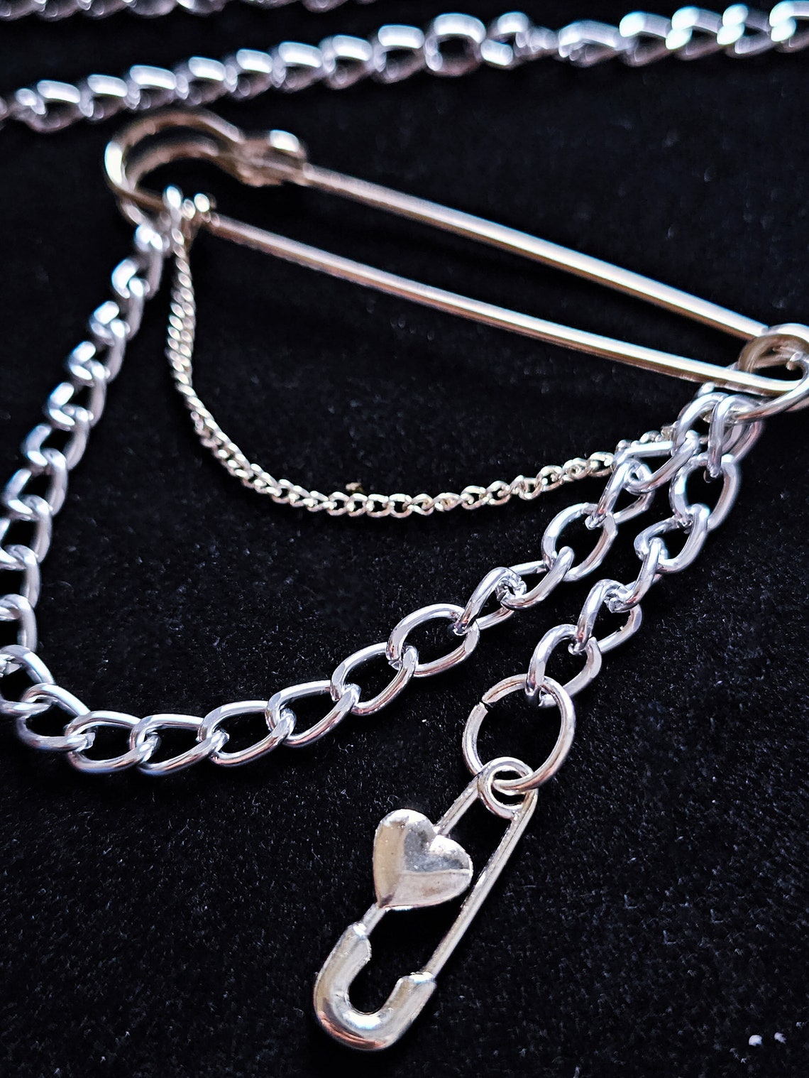 Safety Pin Brooche/ Bat Brooche/ Safety Pin With Chains / Jacket Safety ...
