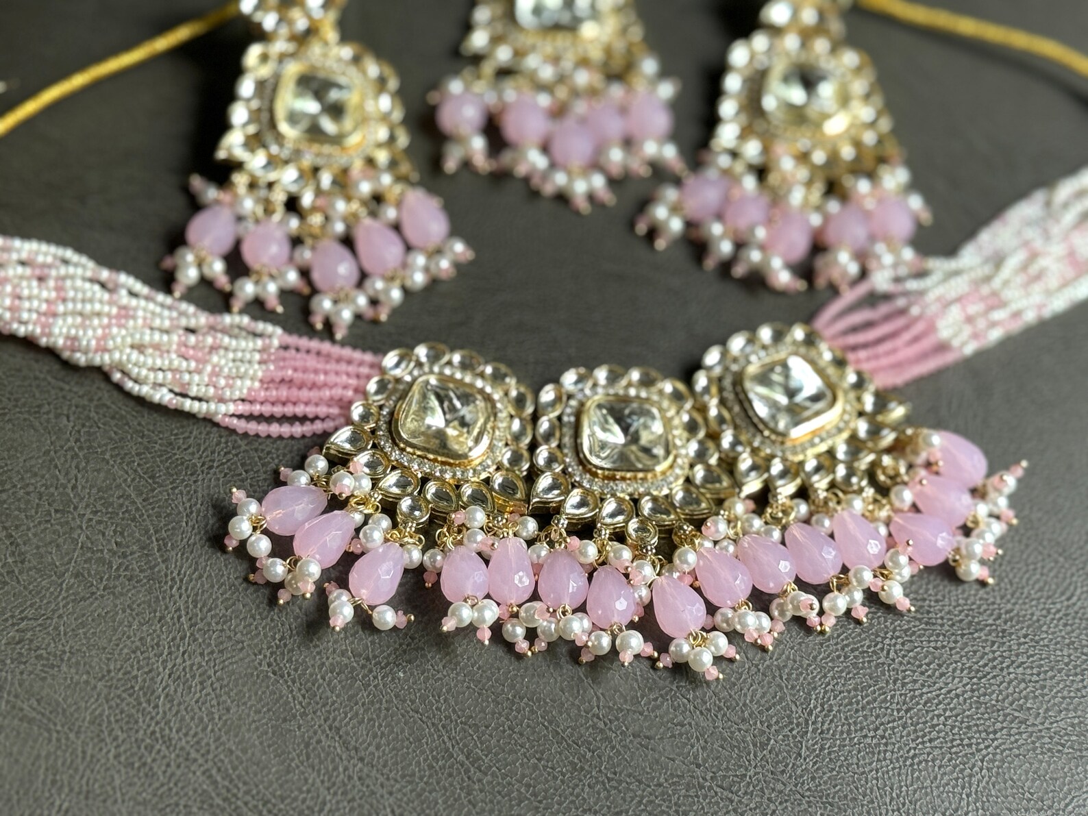 Light Pink Necklace Set Indian Jewelry Baby Pink Choker Punjabi Jewelry ...