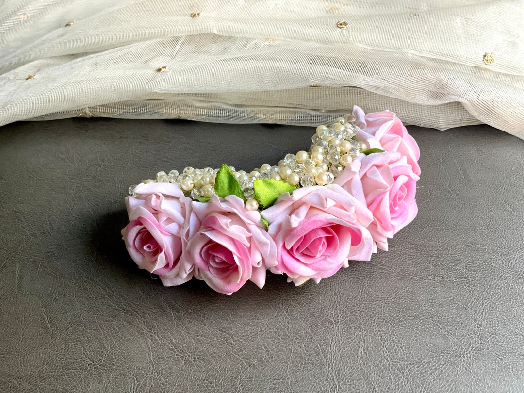 Pink Rose Gajra Artificial Gajra Mehendi Flowers Henna Hair Veni White ...
