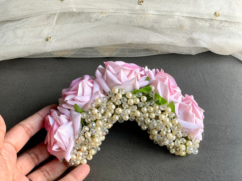 Pink Rose Gajra Artificial Gajra Mehendi Flowers Henna Hair Veni White ...