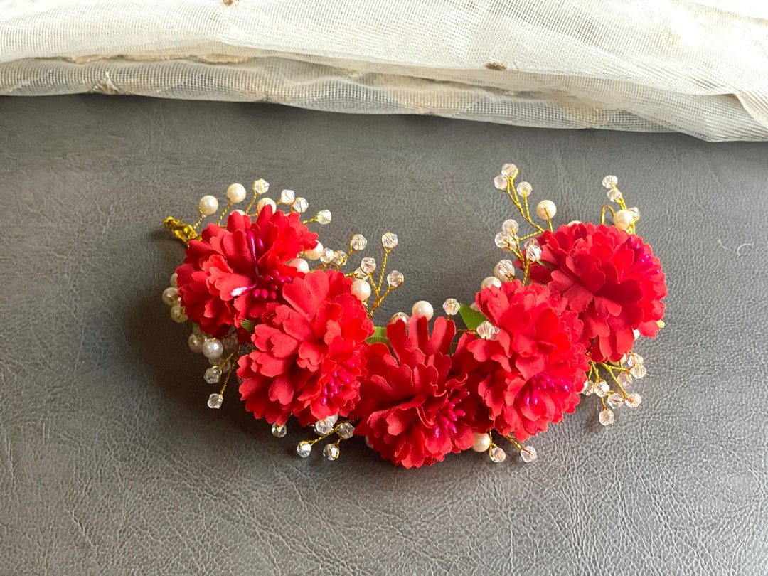 Red Gajra Indian Bun Flowers Red Artificial Gajra Red Hair Flowers ...