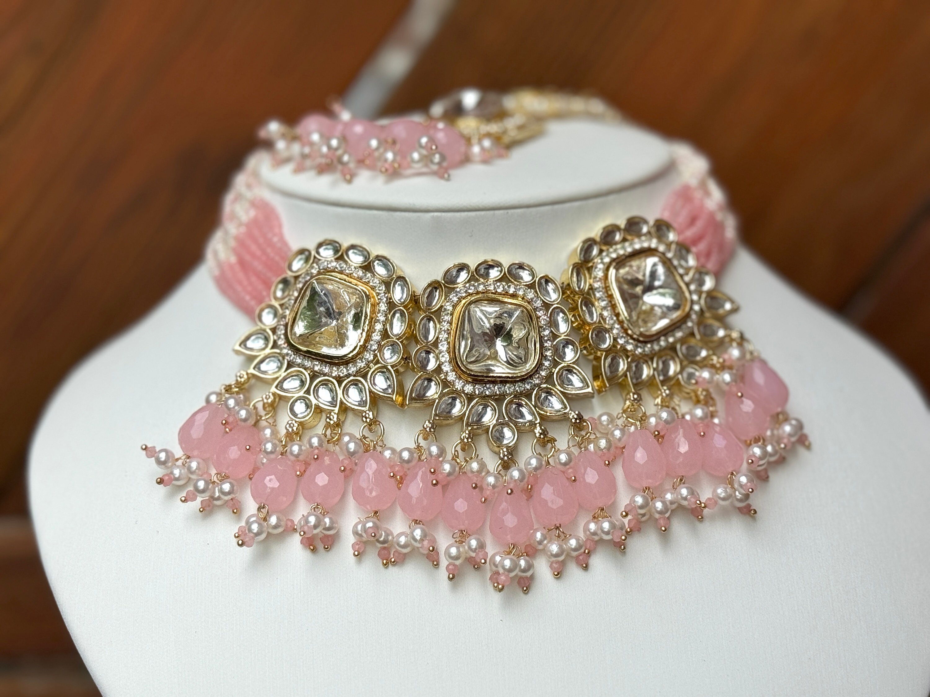 Light Pink Necklace Set Indian Jewelry Baby Pink Choker Punjabi Jewelry ...
