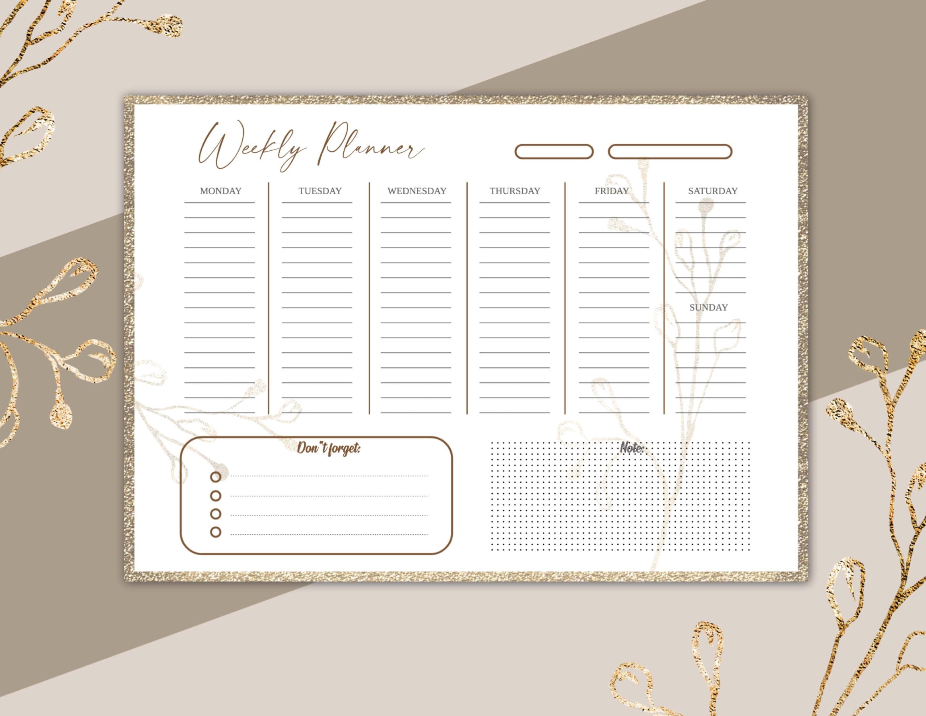 Weekly Planner Printable Landscape, Minimalist Weekly Schedule, Week at ...