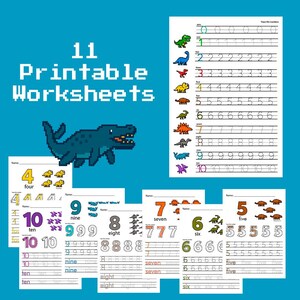 Dinosaur Counting Worksheets, Counting 1 to 10, Learning Numbers, Print ...