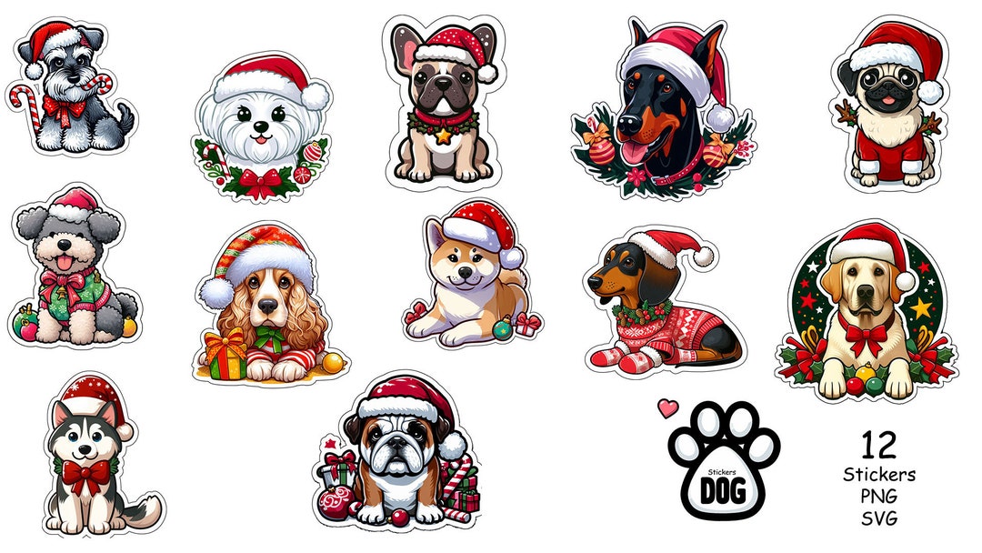 12 Stickers de perritos navideños PNG y SVG - Etsy México