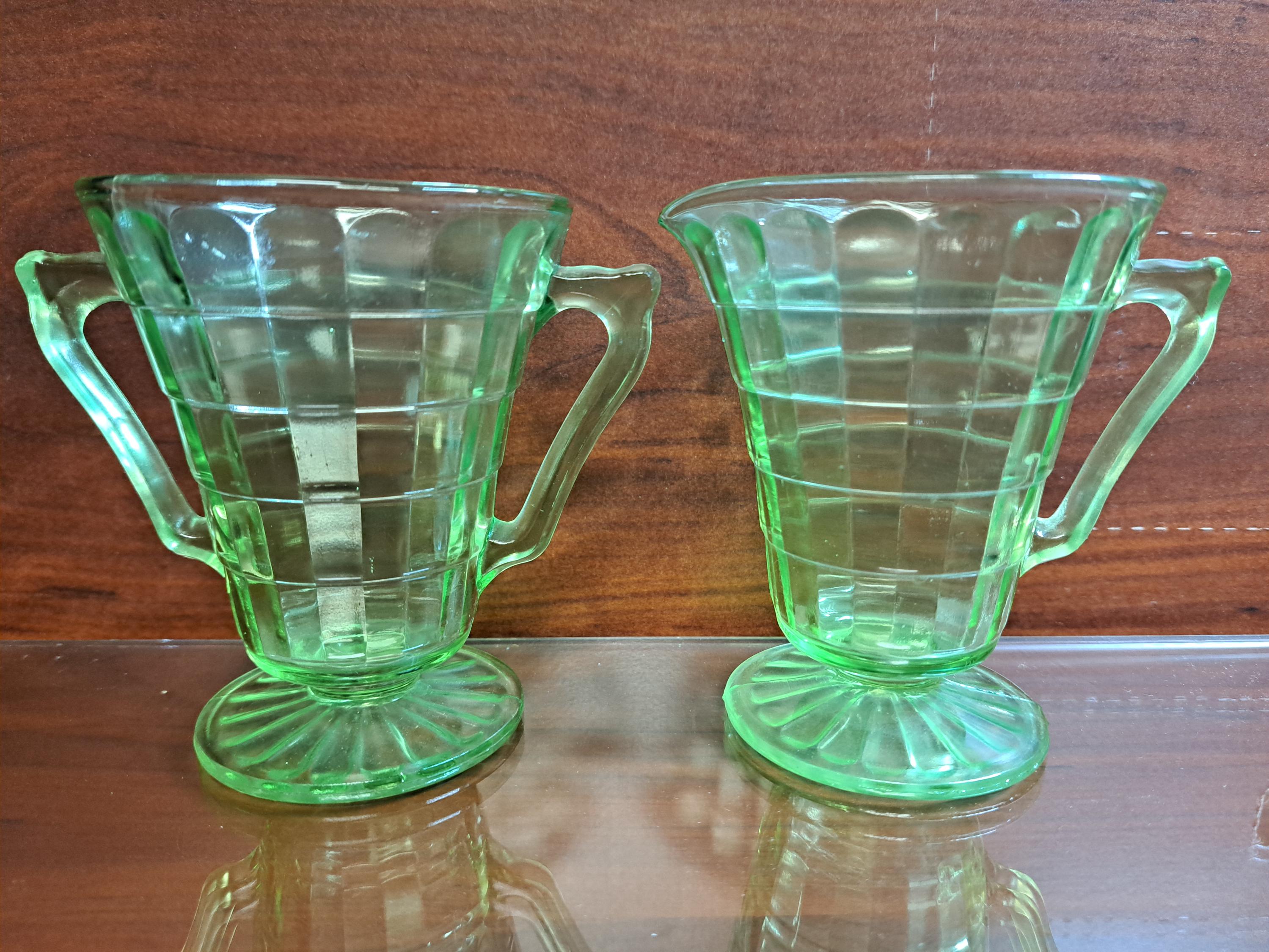 Vintage Uranium Glass Block Optic Creamer and Sugar Set - Etsy