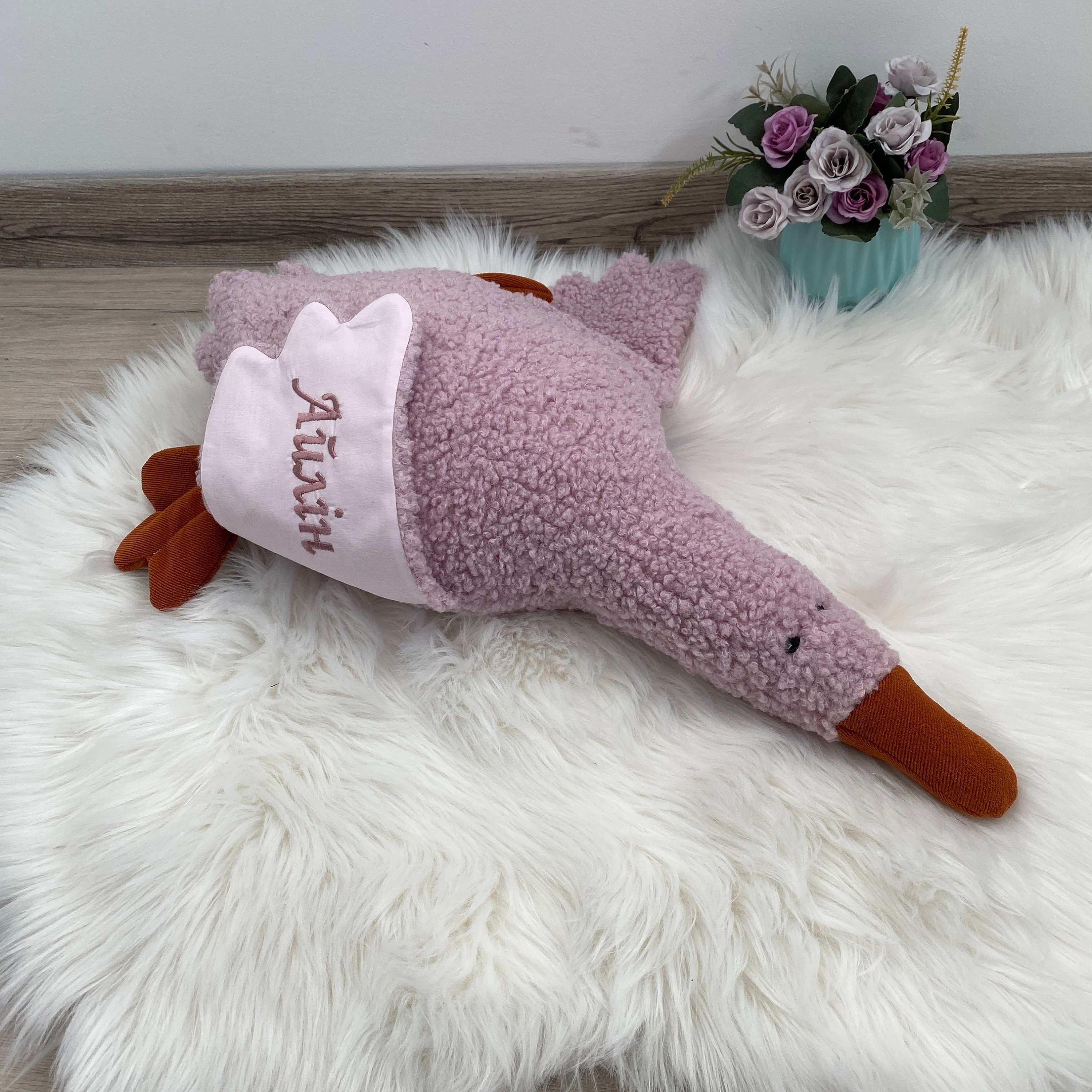 Personalized Goose Pillow, Duck Lovey, White Goose, Monogram Decorative ...