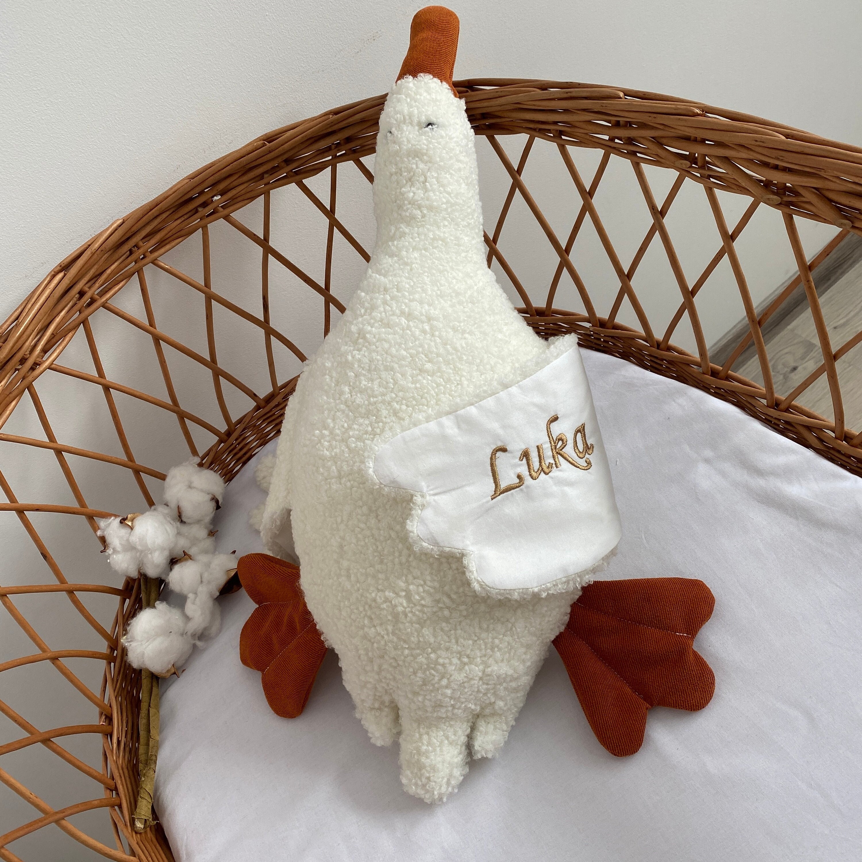 Personalized Goose Pillow, Duck Lovey, White Goose, Monogram Decorative ...