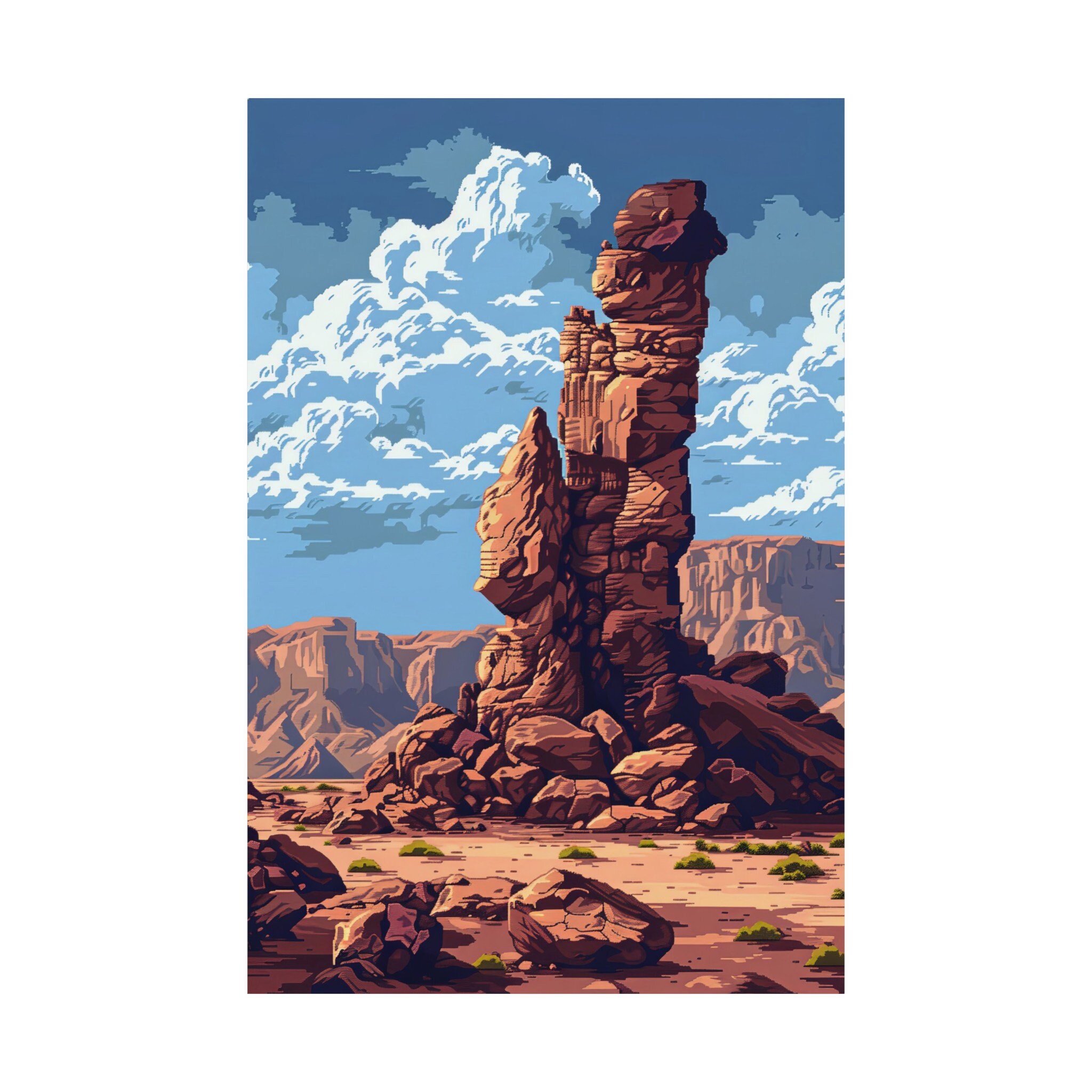 Pixel Art Desert Monolith Poster Majestic Rock Formation in Arid ...
