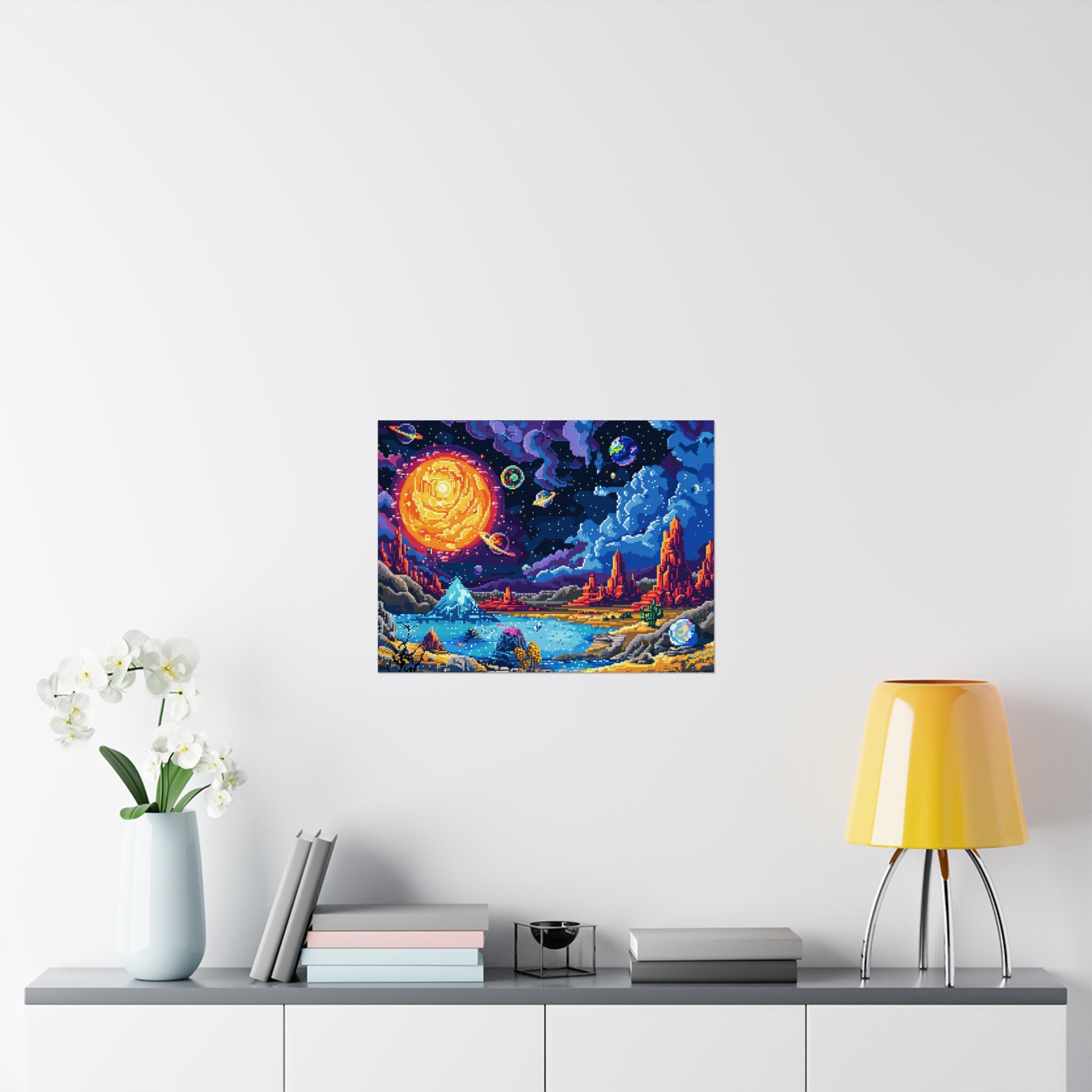 Pixel Art Solar System Adventure Poster Retro Sci-fi Space Exploration ...
