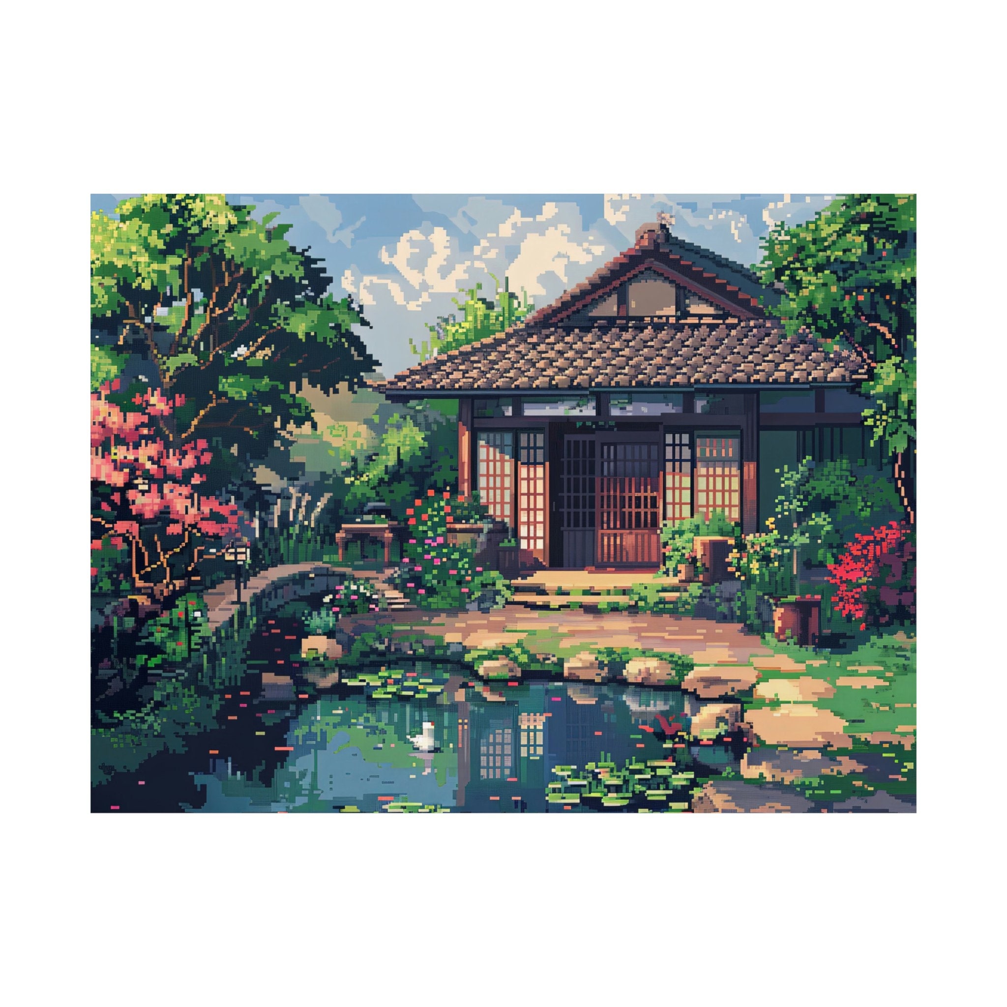 Serenity Garden Poster Pixel Art Traditional Eastern Homestead - Etsy