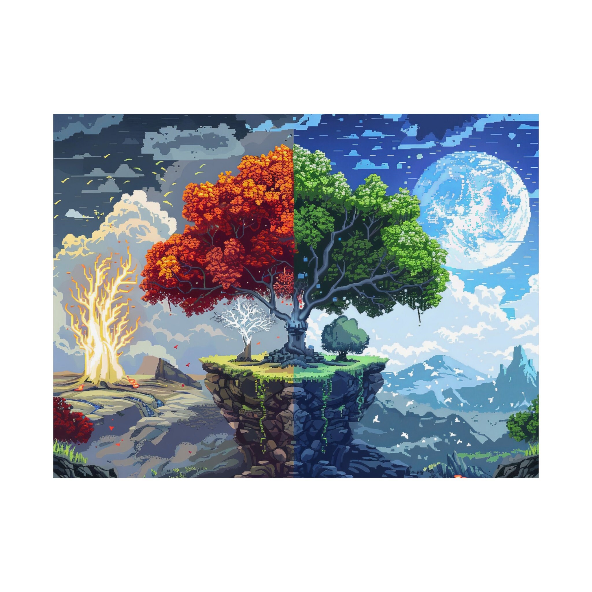 Pixel Art Mythical Tree of Seasons Poster Enchanted Nature Art Poster ...