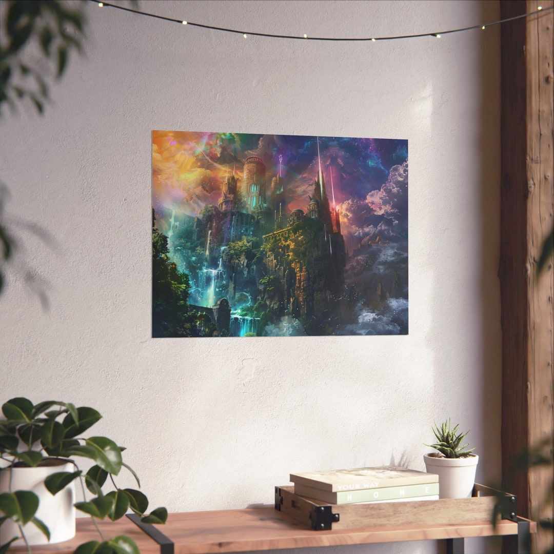 Celestial Fantasy Kingdom Poster Ethereal Castle in the Stars Art ...