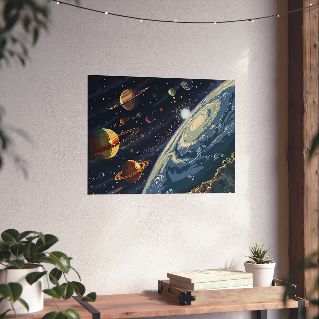 Galactic Pixel Universe Scene Poster Dynamic Astro Art Poster - Etsy