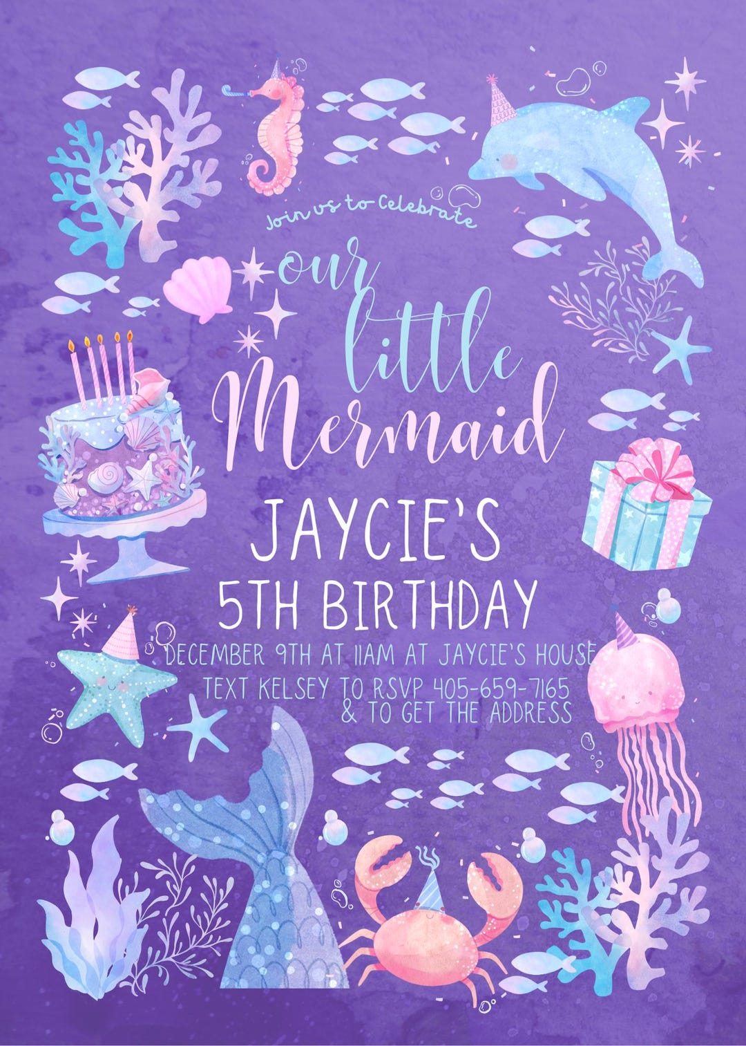 Mermaid Birthday Party Invitation, Customizable Girls Birthday Invite ...