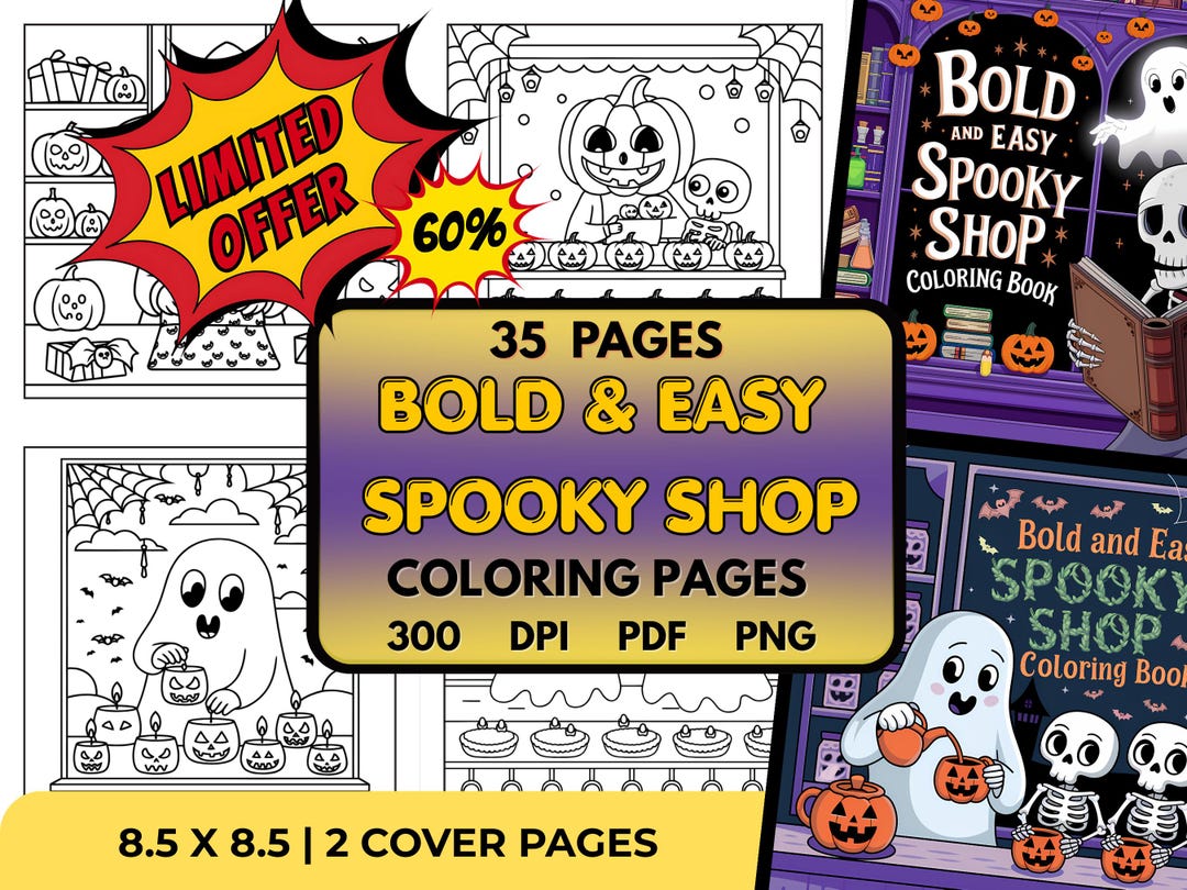 Halloween Coloring Pages: Spooky Shop, Ghosts, Pumpkins (PDF & PNG ...