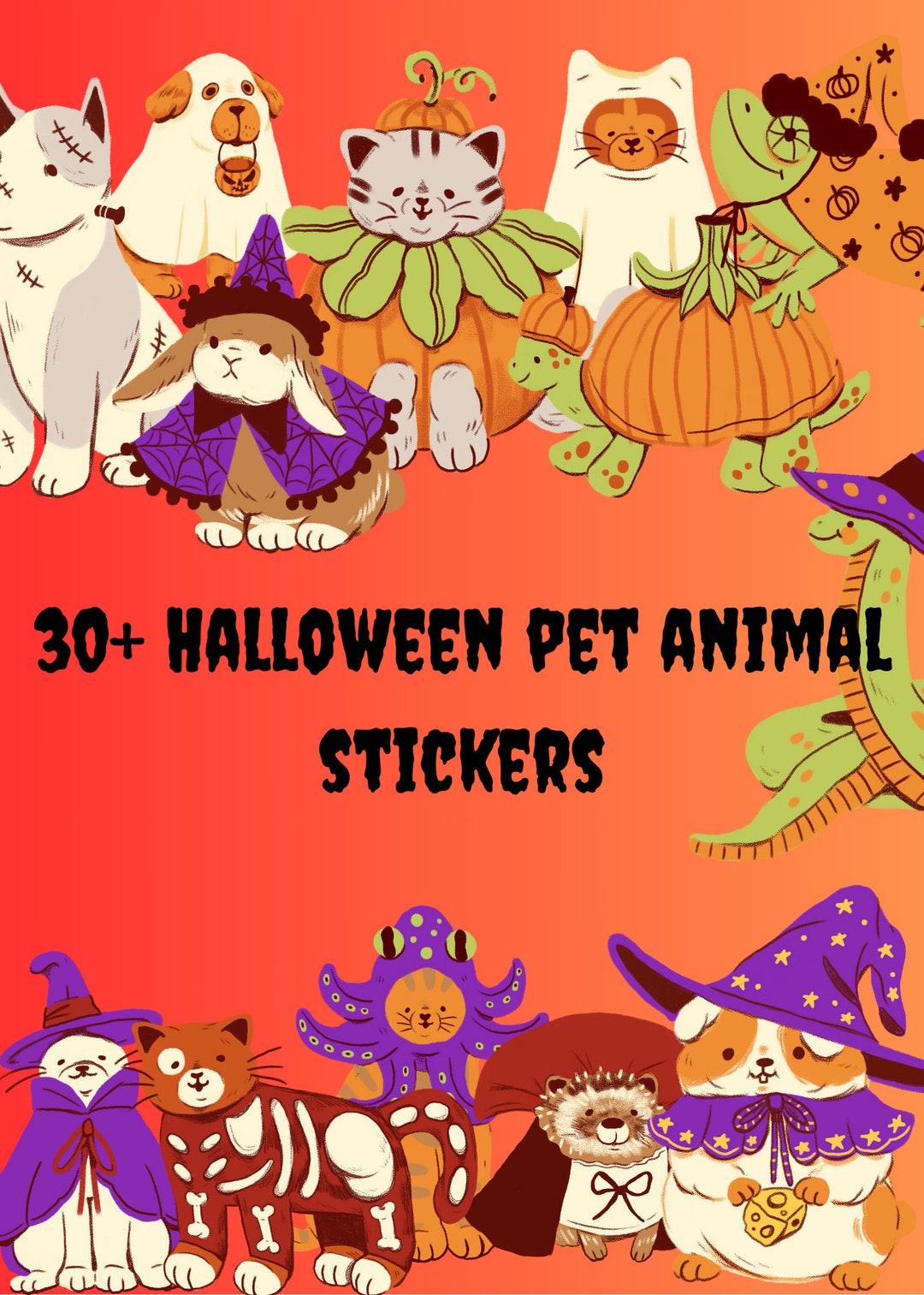 30 Printable Halloween Pet Animal Stickers Editable Canva Template - Etsy