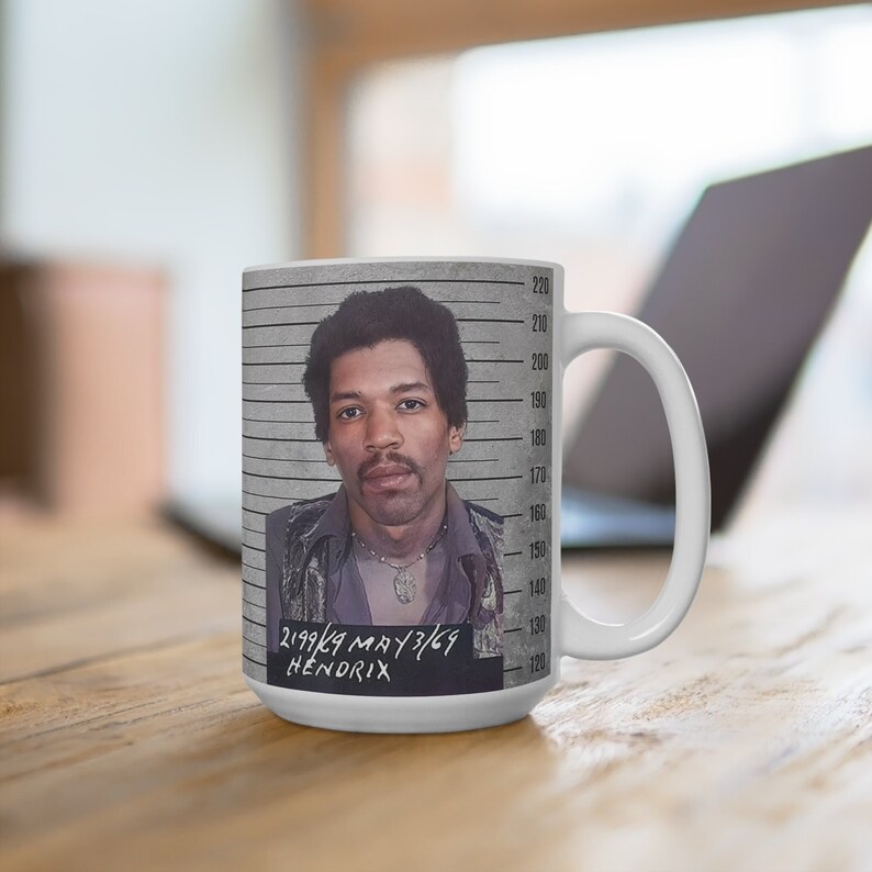 JIMI HENDRIX Inspirational Quote, Celebrity Mugshot, Funny Coffee Mug ...