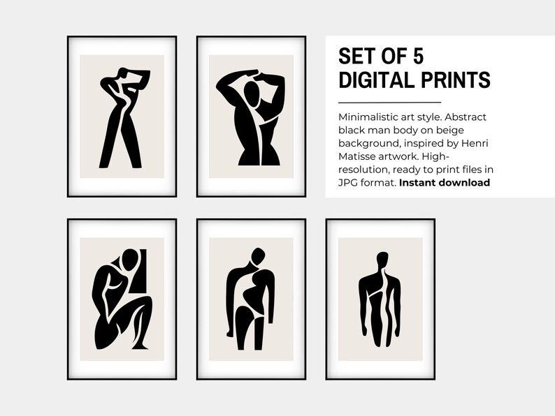 Abstract Human Figures | Set of 5 | Matisse-inspired Silhoutte Cutout ...
