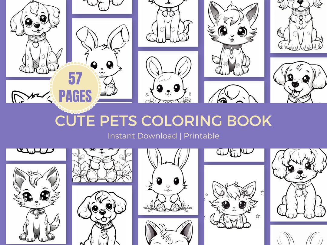 Printable Cute Pets Coloring Book | Fun and Educational Kawaii Coloring ...
