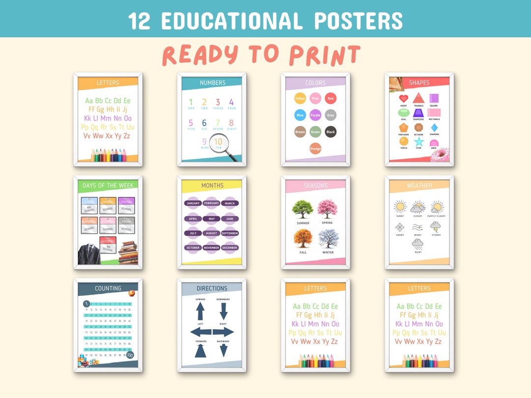 Set of 12 Educational Posters for Preschool | 12 Learning Posters for ...