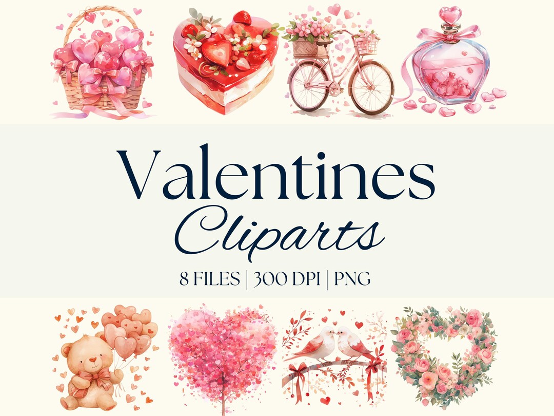 Valentine’s Day Clipart Watercolor Valentines Clipart Cute Valentines ...