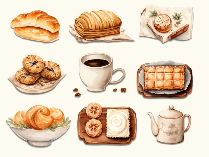Bakery Digital Stickers | Watercolor Bakery Clipart and Baked Goods ...