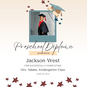 Editable Canva Preschool Diploma With Photo - Customizable Graduation ...